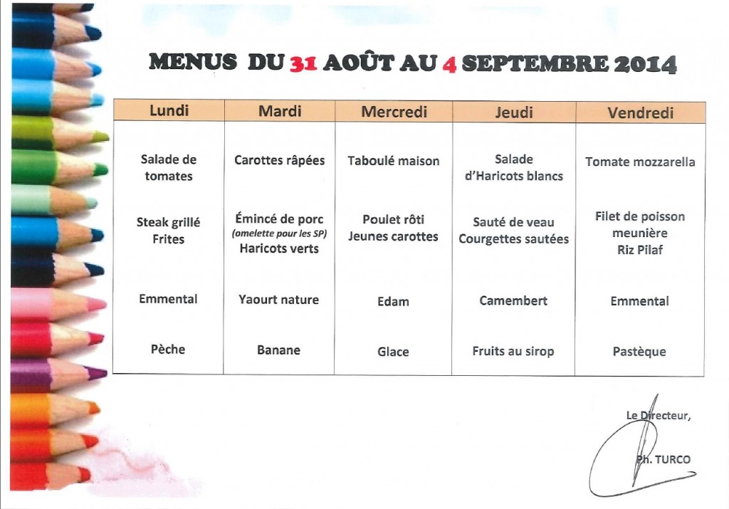 MENUS DE LA RENTREE ! - IME Henri Matisse