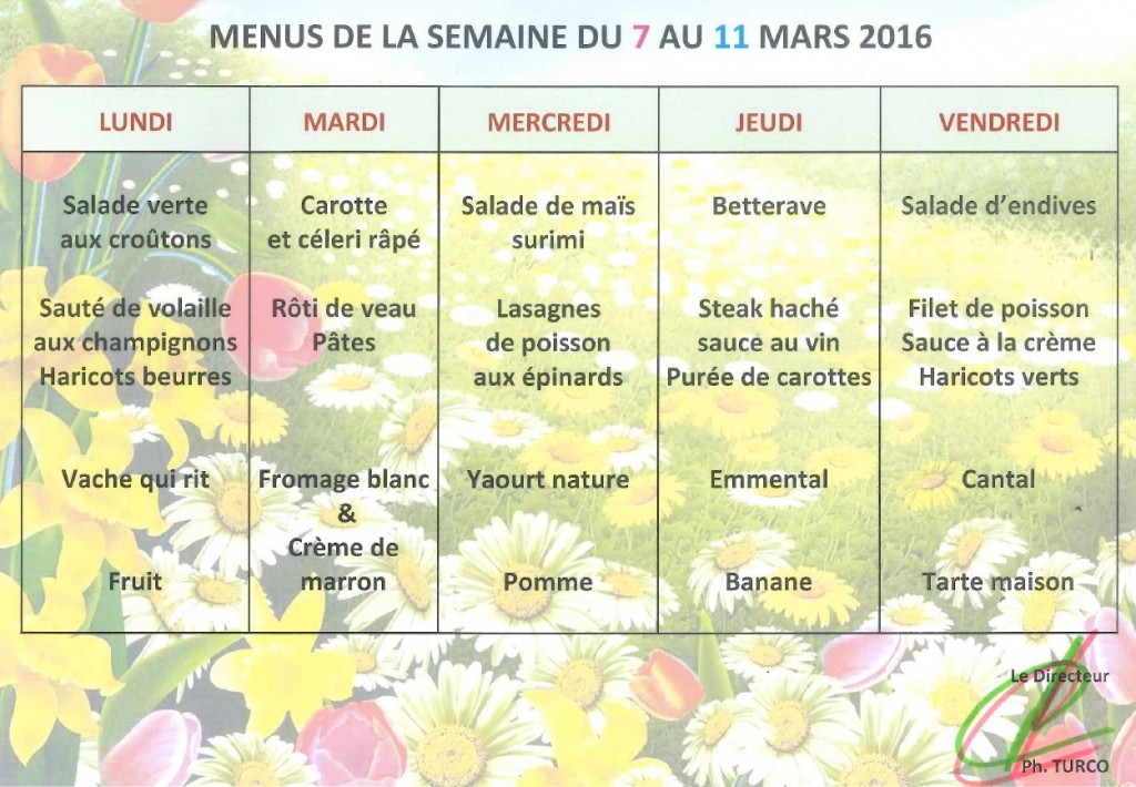 MENUS semaine du 7 au 11 MARS - IME Henri Matisse